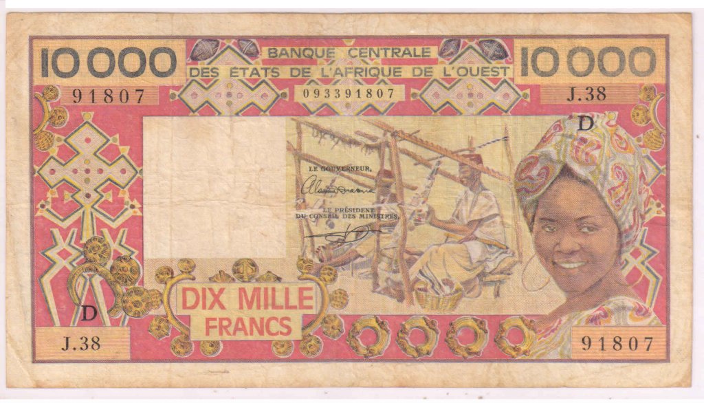 MALI , West African States - 10000 frs 1977 -81 used currency note - KB ...