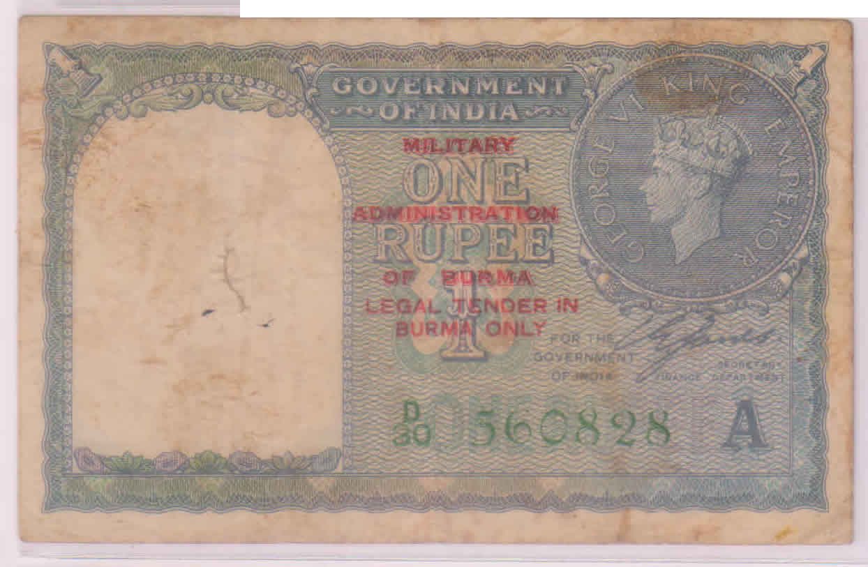Br. Burma - rupee GVI 1940 , Over printed on India ,used currency note ...
