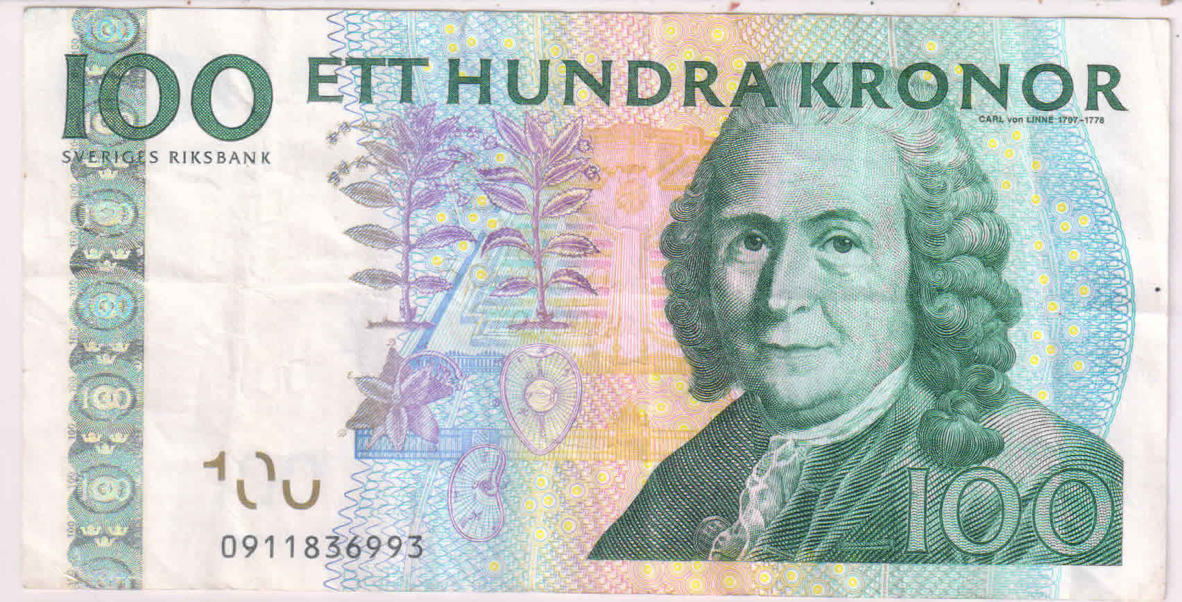 SWEDEN –100 KRONOR used Currency note - KB Coins & Currencies