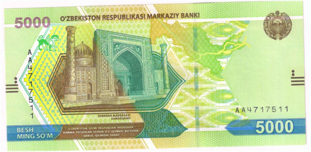 Uzbekistan – 5000 sums 2021 unc currency note - KB Coins & Currencies
