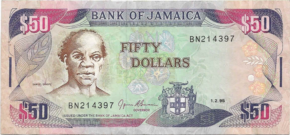 Jamaica- 50 dollars 2012 used currency note - KB Coins & Currencies
