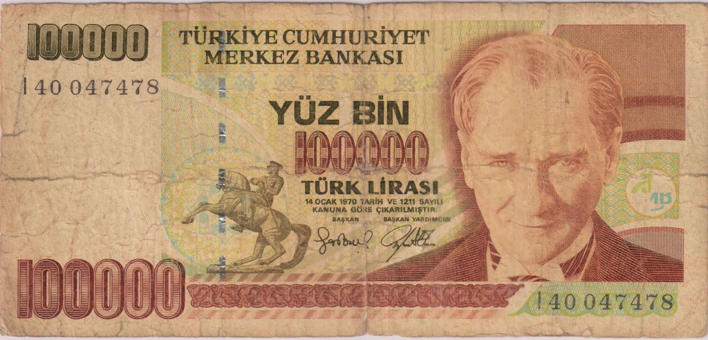 Turkey - 100000 Lira 1970 used currency note / torn - KB Coins & Currencies