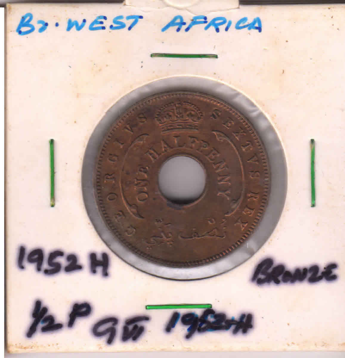 Br. West Africa - 1/2 penny 1952H Heaton mint bronze coin R4 - KB Coins ...