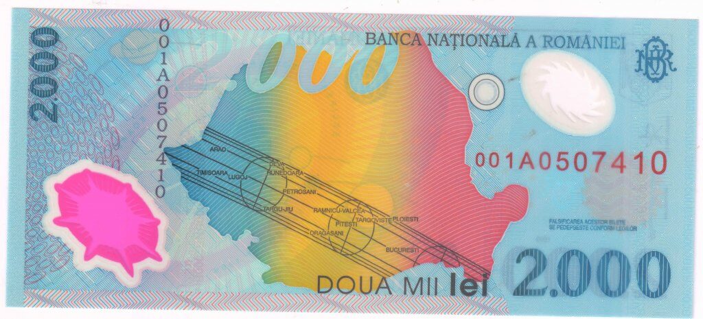 Romania - 2000 Lei 1999 polymer unc currency note - KB Coins & Currencies