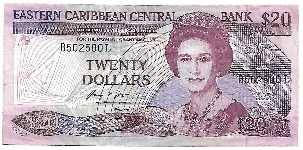 St. LUCIA , East Caribbean 20 dollars used currency note - KB Coins ...