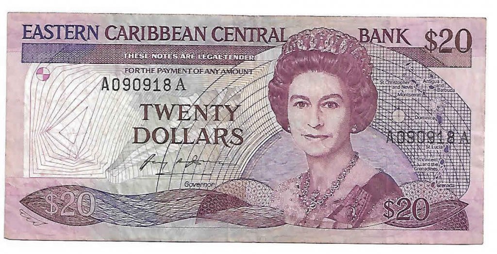 Antigua , East Caribbean 20 dollars used currency note - KB Coins ...