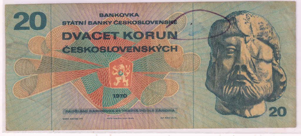 Czechoslovakia - 20 korun 1970 vf currency note - KB Coins & Currencies