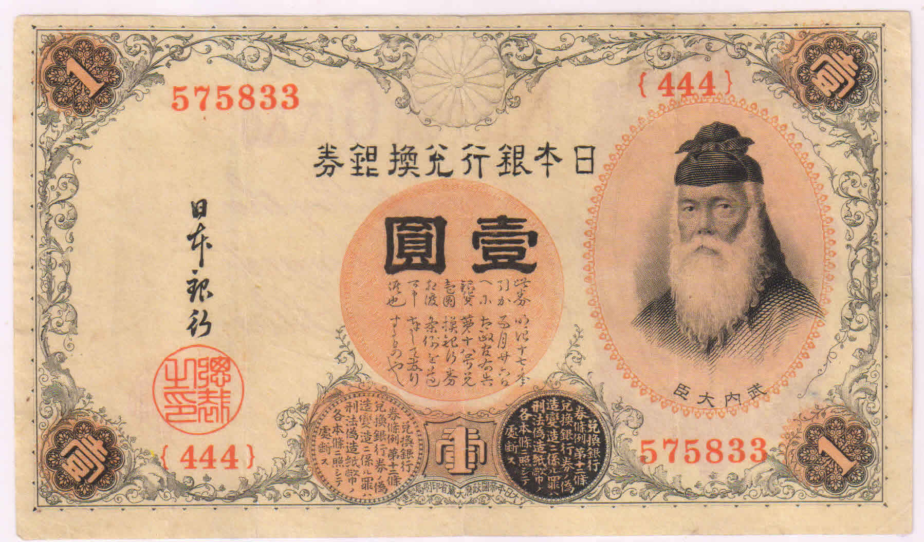 Japan - 1 yen 1889 vf currency note - KB Coins & Currencies