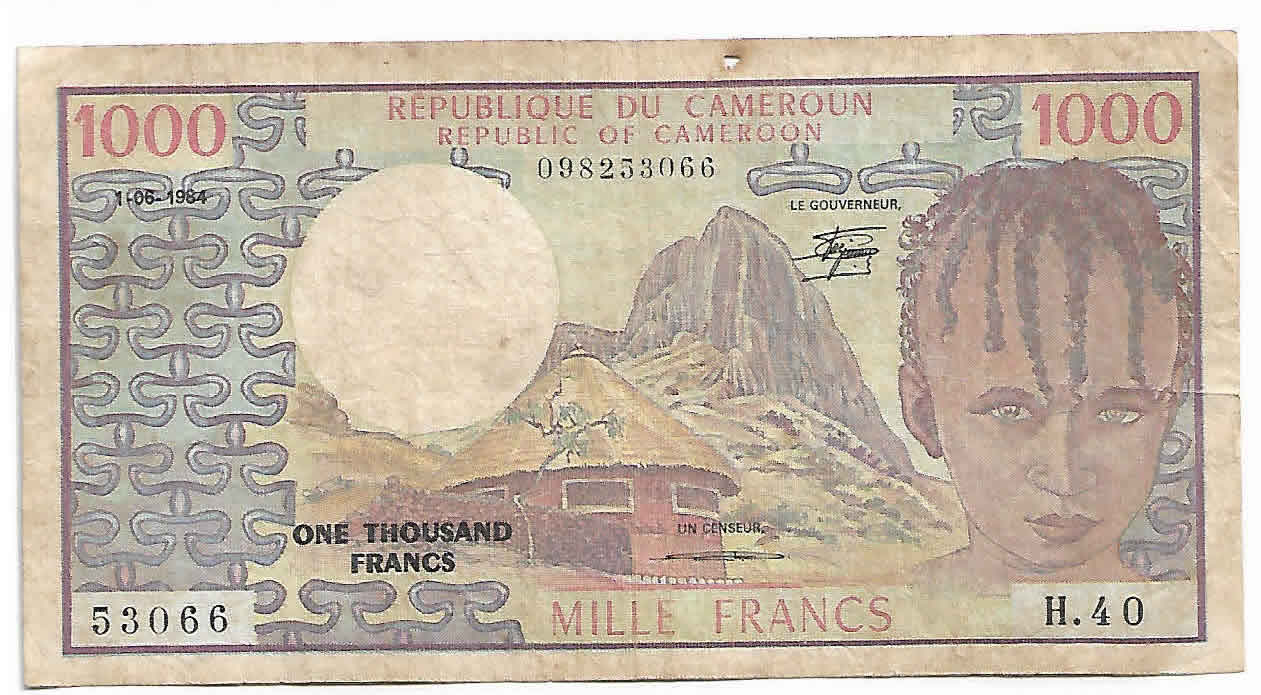 Cameroon - 1000 francs , 1974 scarce currency note - KB Coins & Currencies