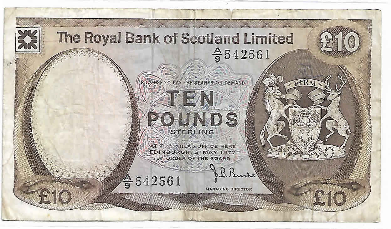 Scotland - 10 pounds 1977 used currency note - KB Coins & Currencies