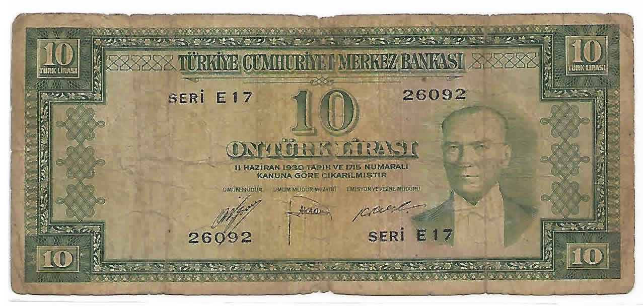 Turkey - 10 lirasi 1930 used currency note - KB Coins & Currencies