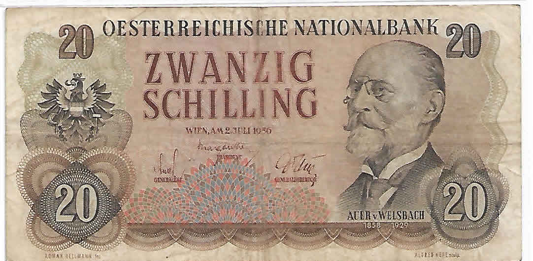 Austria - 20 schilling 1956 used currency note - KB Coins & Currencies