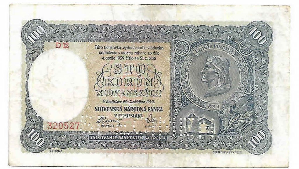 Slovakia 100 korun 1940 specimen vf currency note - KB Coins & Currencies