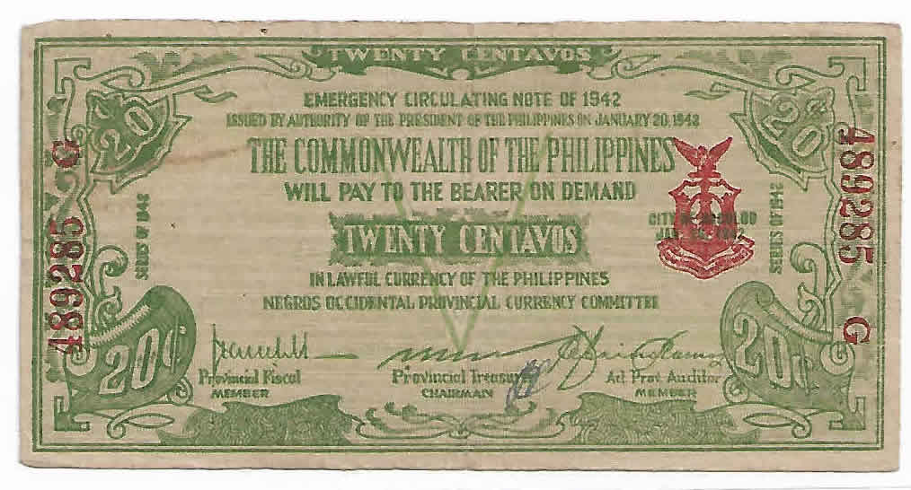Negros ,Philippines - 1942 Emergency issue 20 centavos currency note ...