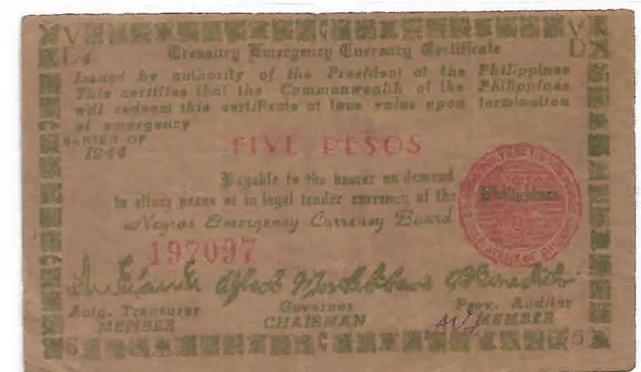 Negros- Philippines - Emergency-issue- 5 pesos 1942 currency note w ...