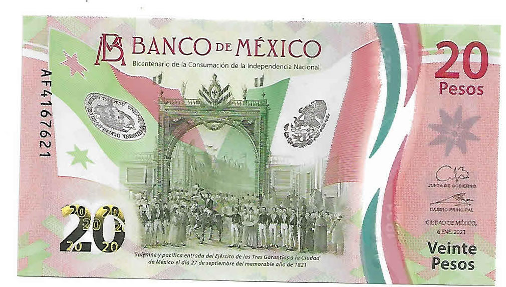 Mexico - 20 pesos 2021 unc polymer currency note - KB Coins & Currencies