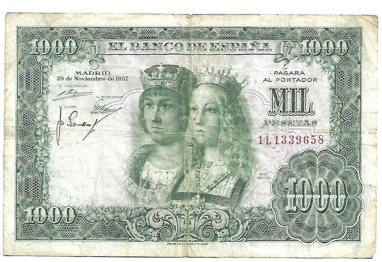 Spain – 1000 pesetas 1957 vf currency note - KB Coins & Currencies
