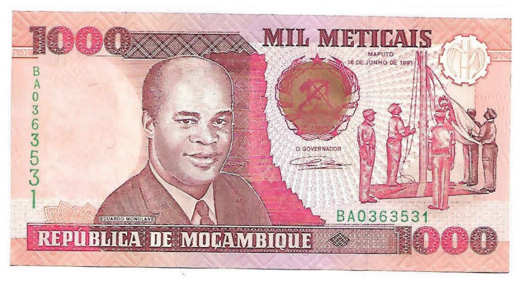 Mozambique – 1000 meticais 1991 unc currency note - KB Coins & Currencies Mozambique – 1000 meticais 1991 unc currency note - KB Coins & Currencies