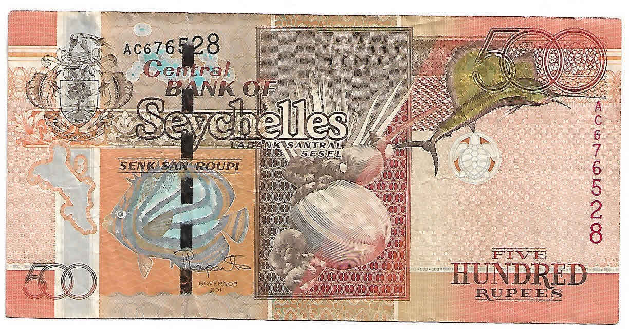 Seychelles - 500 rupees 2011 used currency note - KB Coins & Currencies