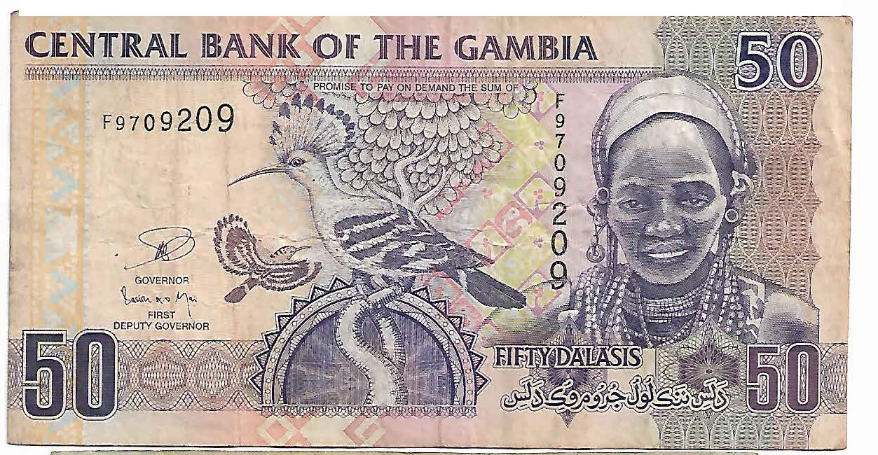 Gambia 50 dalasis used currency note - KB Coins & Currencies