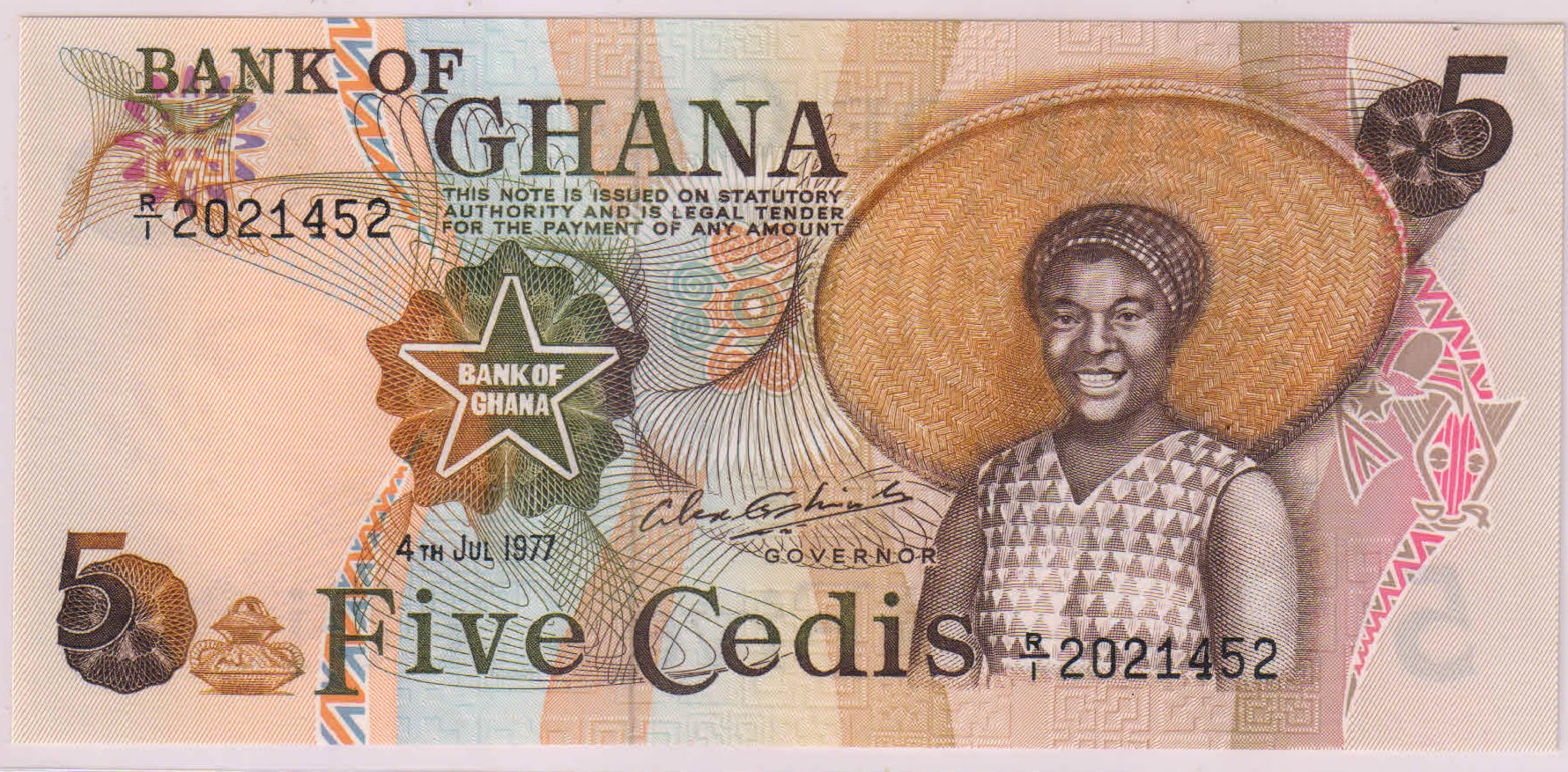 Ghana - 5 cedis 1977 unc currency note - KB Coins & Currencies