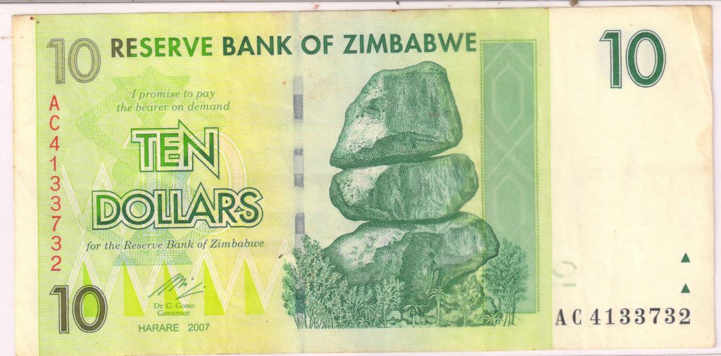 Zimbabwe 10 dollars 2007 vf currency note - KB Coins & Currencies