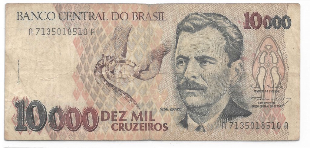 Brazil 10000 cruzeiros vf currency note - KB Coins & Currencies