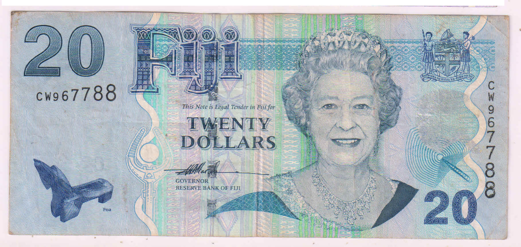 Fiji 20 dollars vf currency note - KB Coins & Currencies