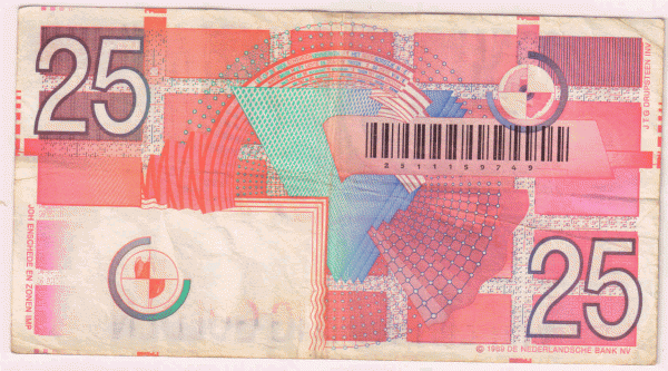 Netherlands 25 gulden used currency note - KB Coins & Currencies