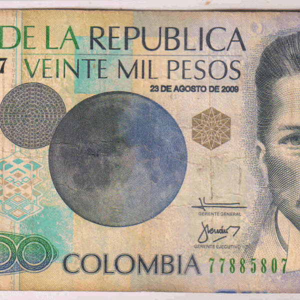 Colombia 20000 pesos 2009 used currency note - KB Coins & Currencies