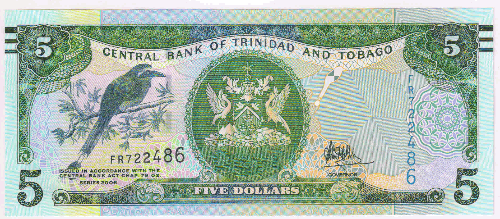 Trinidad and Tobago - 5 dollars 2002 - 06 unc currency note - KB Coins ...