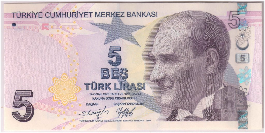 Turkey 5 lire 2009 unc currency note - KB Coins & Currencies