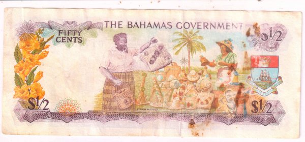Bahamas - 50 cents , 1965 vf currency note - KB Coins & Currencies