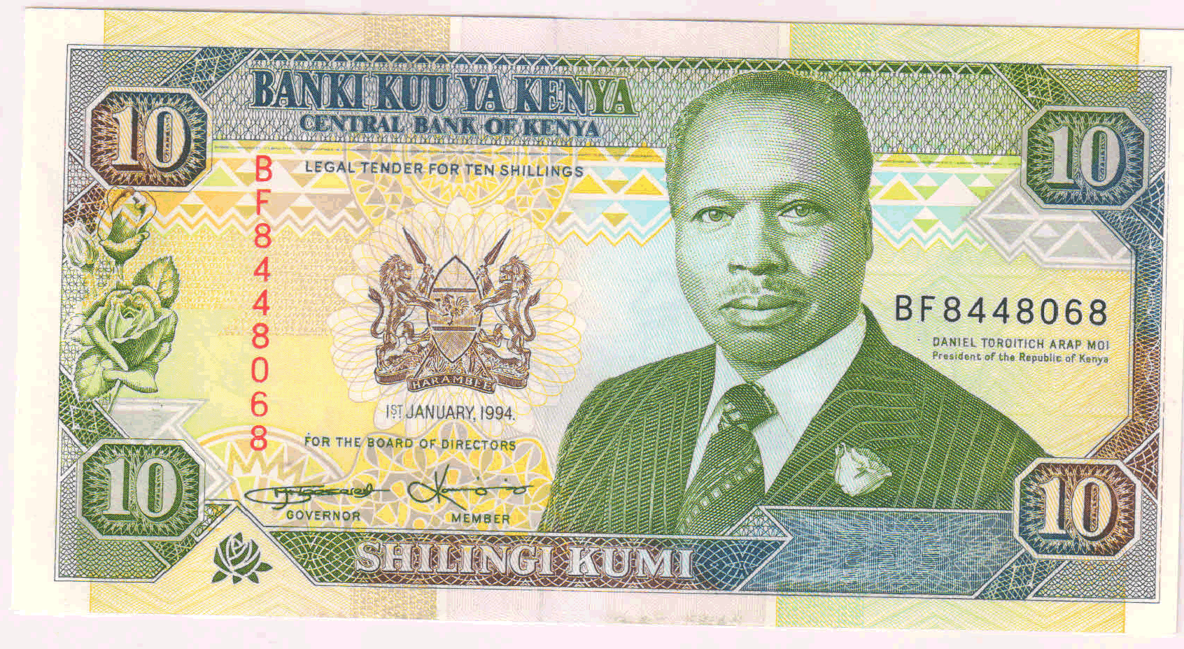 Kenya 10 shilling 1994 unc currency note - KB Coins & Currencies