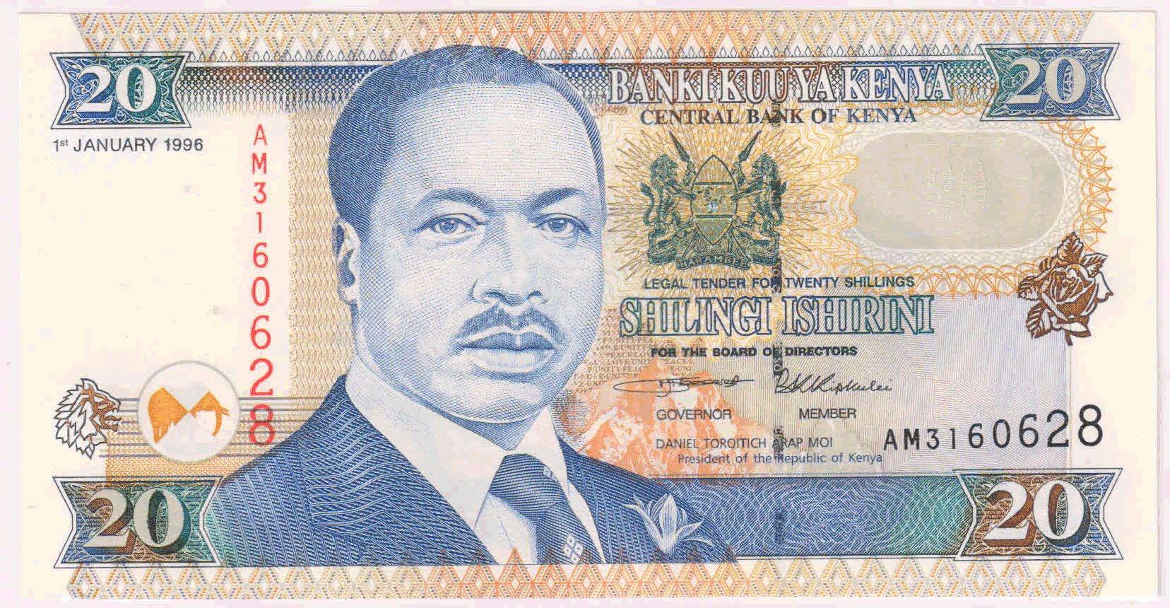 Kenya 20 shilling 1996 unc currency note - KB Coins & Currencies