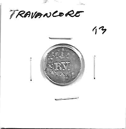 Travancore RV Velli fanam 1864 silver coin T3 - KB Coins & Currencies