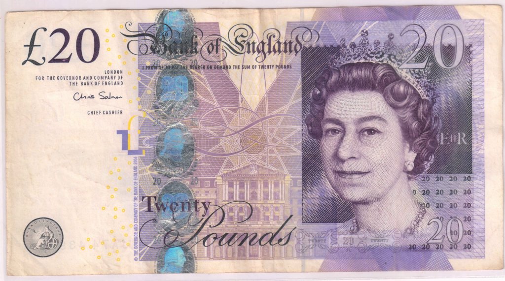 England 20 pounds 2007 - 18 used currency note - KB Coins & Currencies