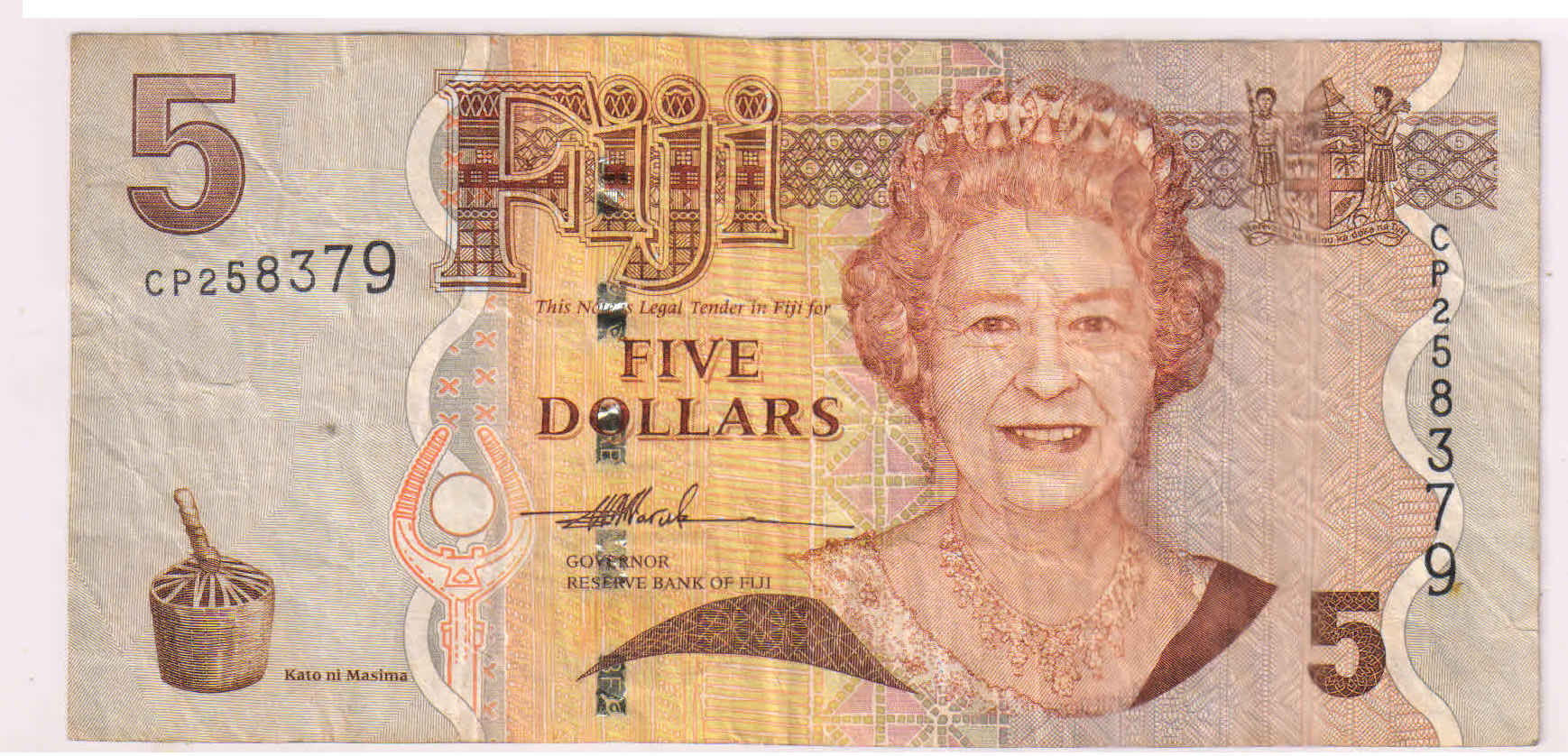 Fiji 5 dollars used currency note - KB Coins & Currencies