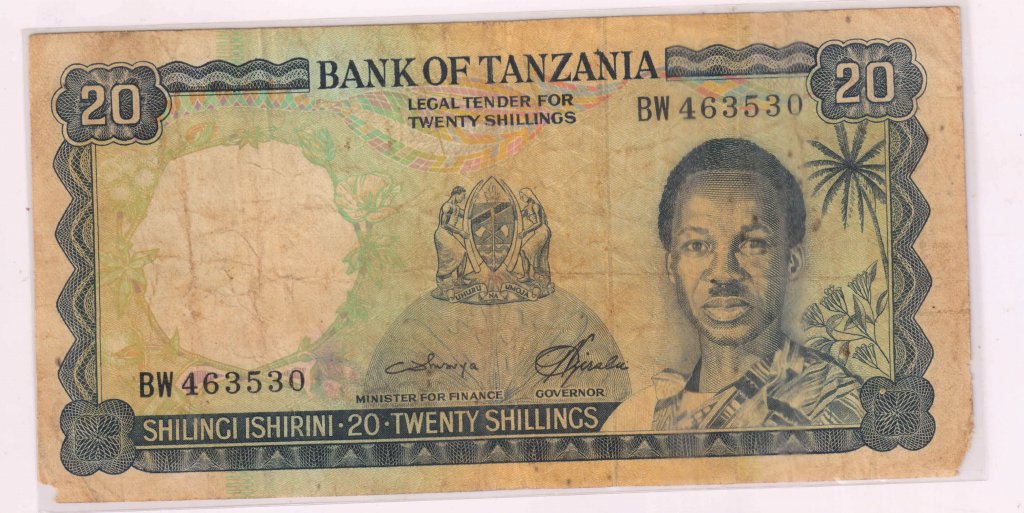 Tanzania 20 shilling vg currency note - KB Coins & Currencies