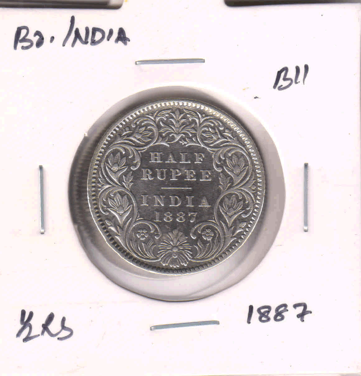 Br. India - 1/2 rupee 1887 sliver coin B11 - KB Coins & Currencies