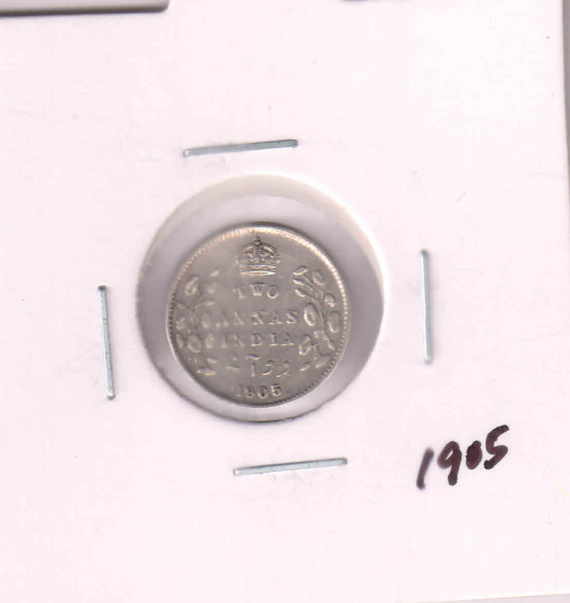 Br. India Edward 2 annas 1905 silver coin - KB Coins & Currencies