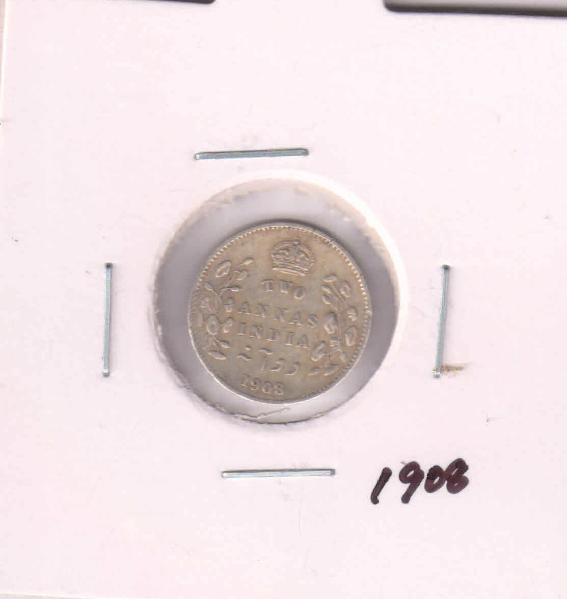 Br. India Edward 2 annas 1908 silver coin - KB Coins & Currencies