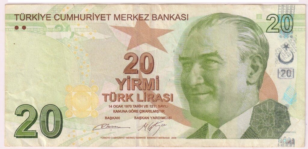 Turkey - 20 lira 2009 used currency note - KB Coins & Currencies