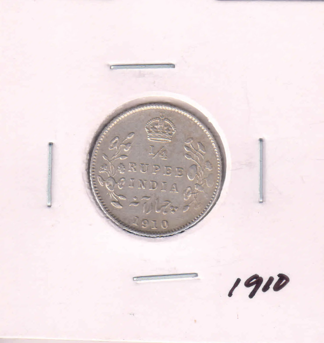 Br. India Edward 1/4 rupee 1910 silver coin - KB Coins & Currencies