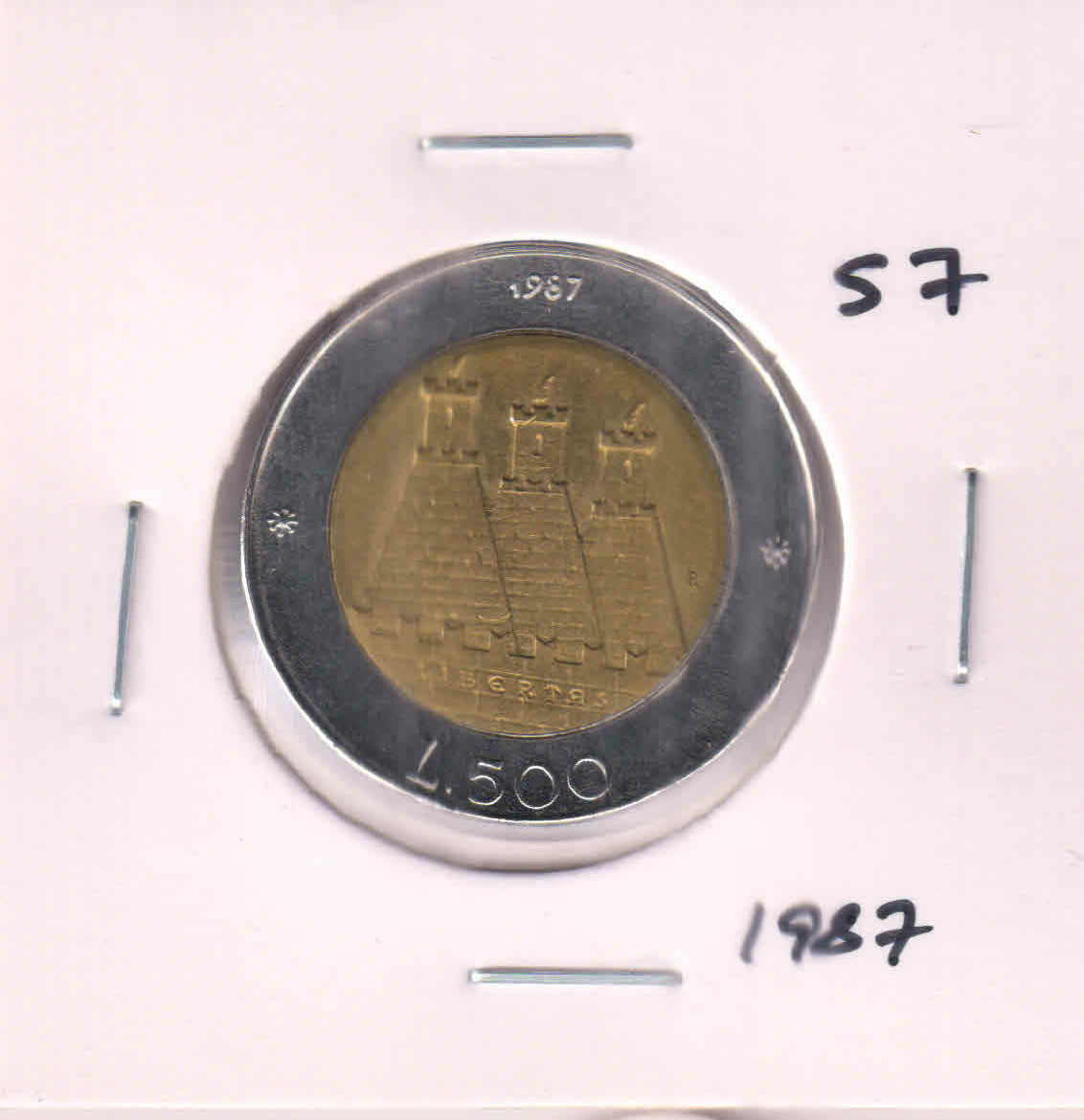 San Marino 500 lira 1987 bimetal coin S7A - KB Coins & Currencies