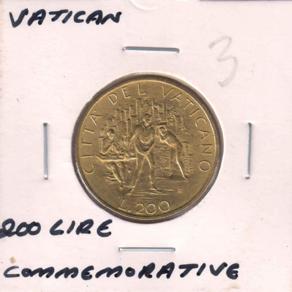 Vatican 200 lire comm. unc brass coin - KB Coins & Currencies
