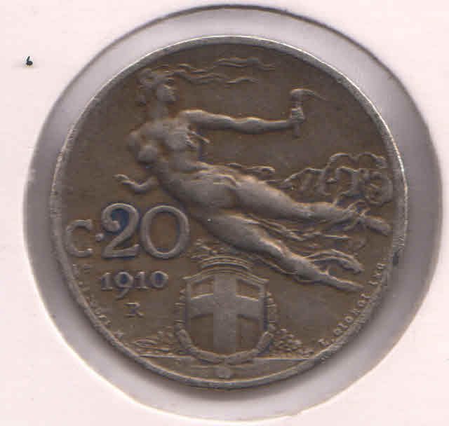 Italy Kingdom 20c 1910 cn , vf coin - KB Coins & Currencies