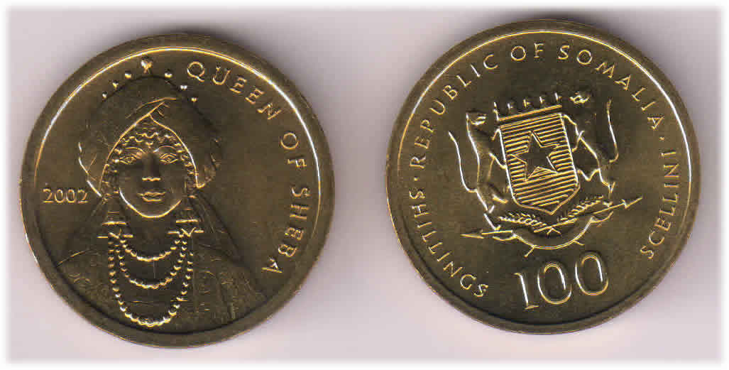 Somalia - 100 shillings Queen of Sheba 2002 unc steel coin - KB Coins ...
