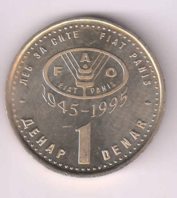 Macedonia - 1 dinara FAO issue 1995 unc coin - KB Coins & Currencies