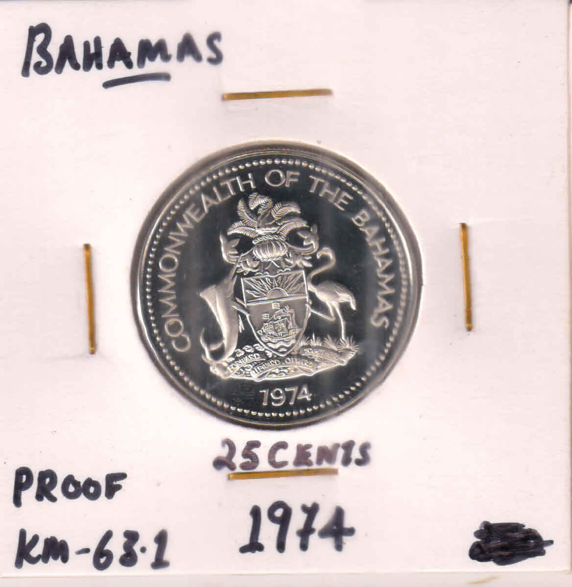 Bahamas Island - 25 cents 1974 proof coin - KB Coins & Currencies